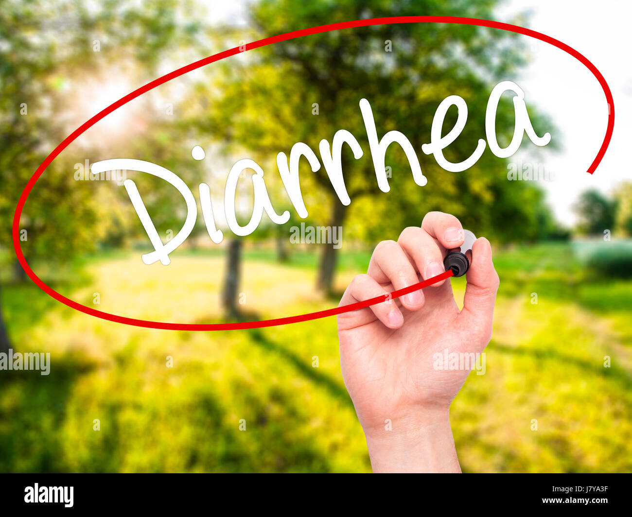Man Hand writing Diarrhea with black marker on visual screen. Isolated ...