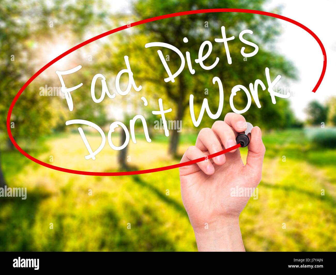 Man Hand writing Fad Diets Don't Work with black marker on visual ...