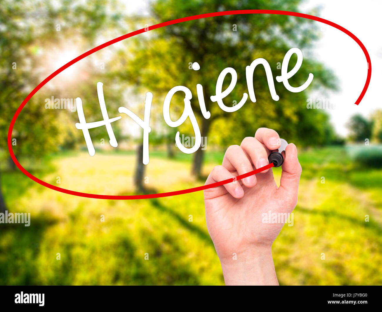 Man Hand writing Hygiene with black marker on visual screen. Isolated ...