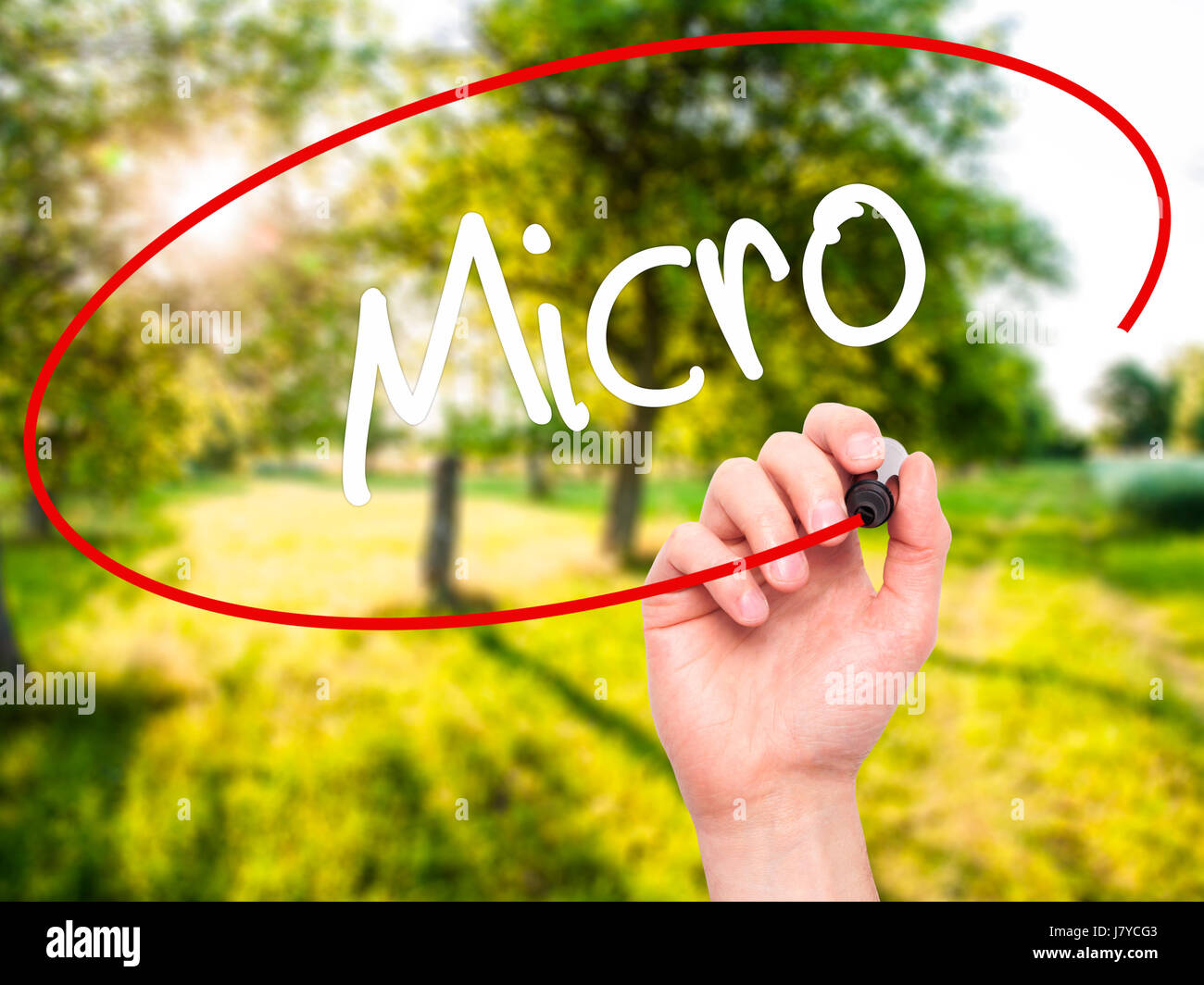 Man Hand writing Micro with black marker on visual screen. Isolated on ...