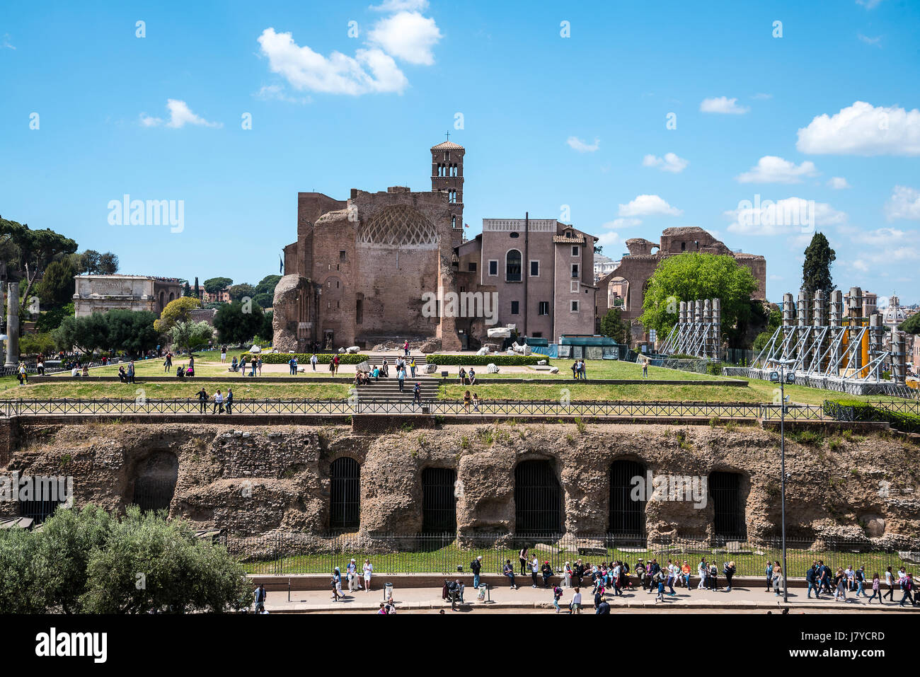 Temple of Venus and Roma being restored in the Forum in Rome Stock ...