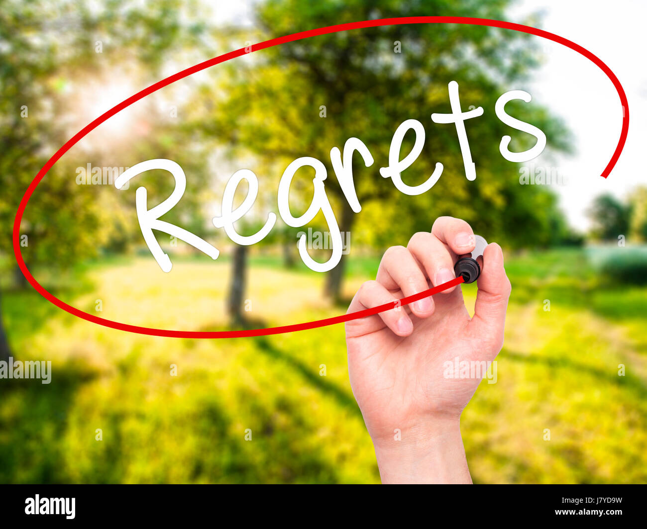 Man Hand writing Regrets with black marker on visual screen. Isolated ...
