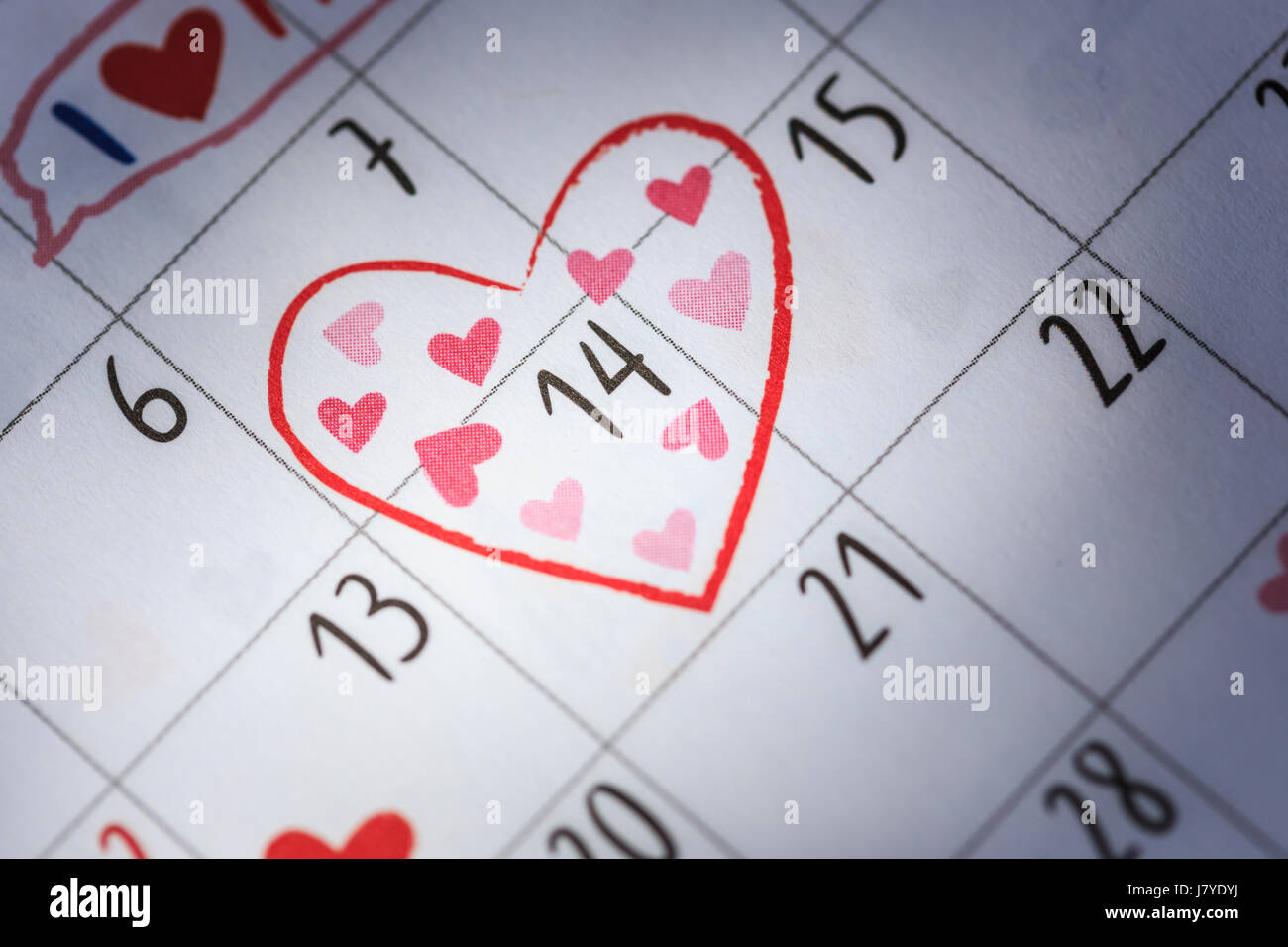Date 14 in calendar with heart symbol. Valentine day and love concept ...