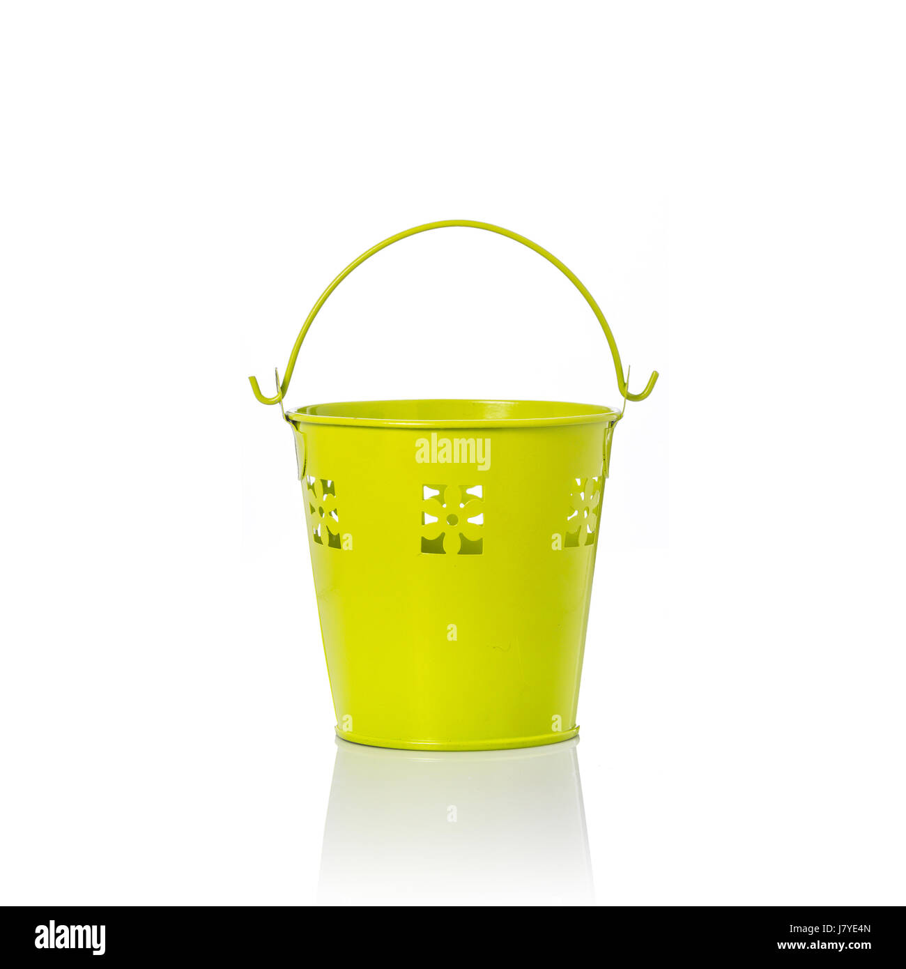 Small yellow vintage metal bucket. Studio shot isolated on white ...