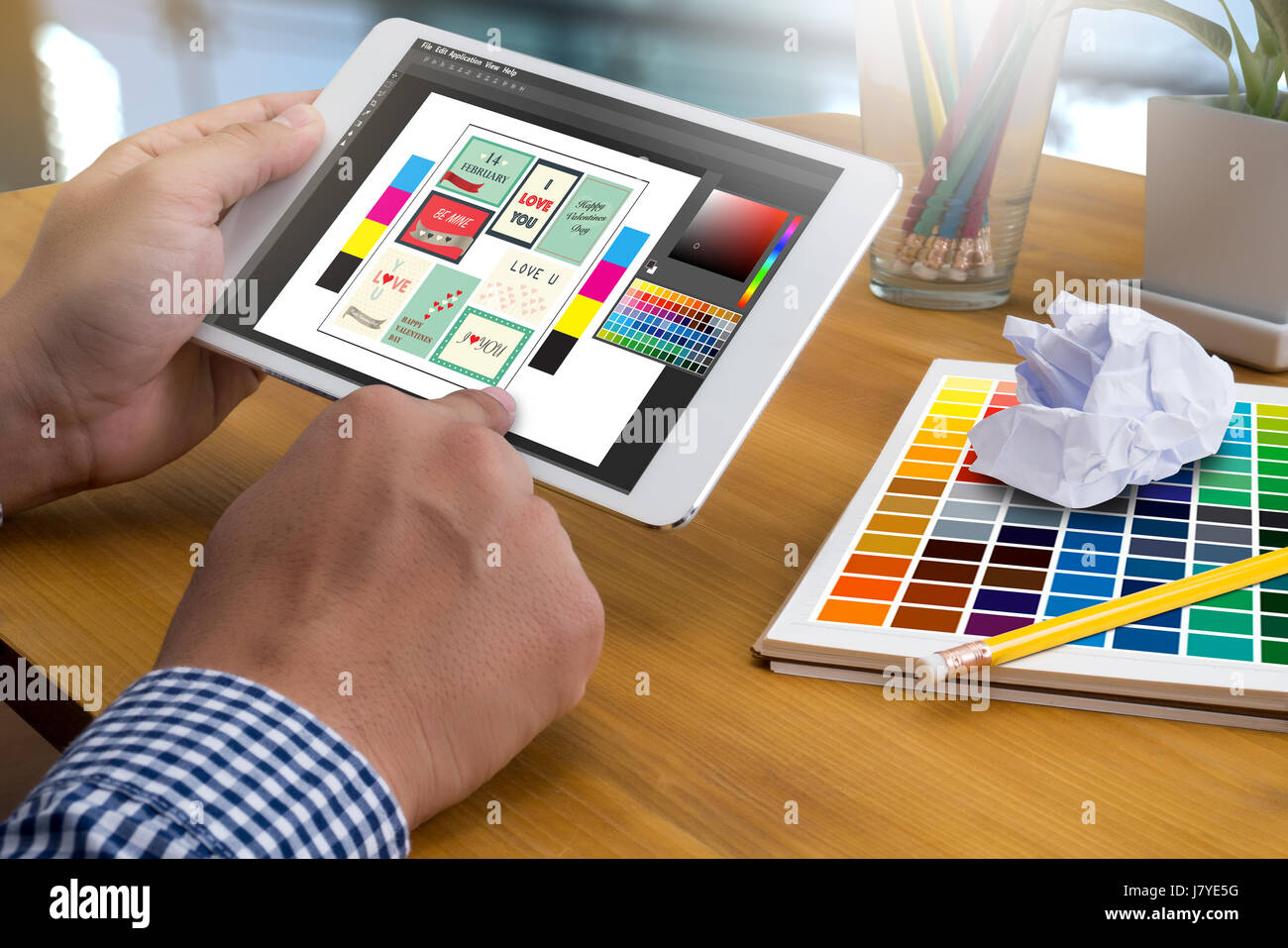 Creative Designer Graphic at work. Color swatch samples, Illustrator ...