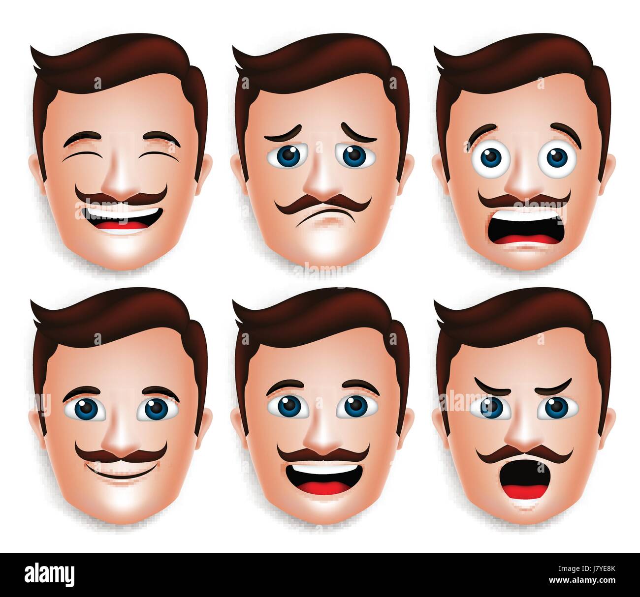 Vector Set of Realistic Handsome Man Head with Different Facial ...