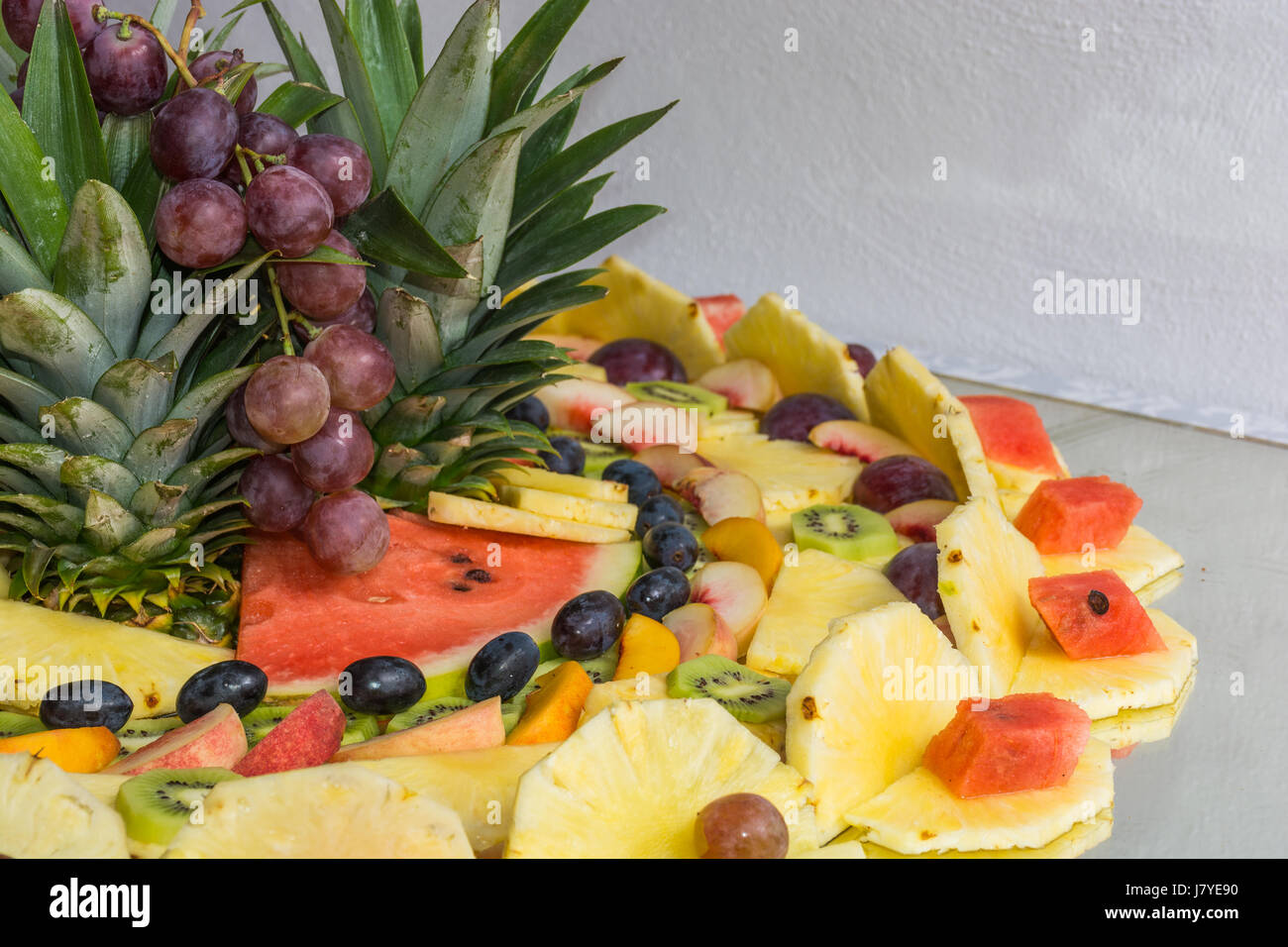 compositions of fresh fruit cut for buffets. typical summer fruits of ...