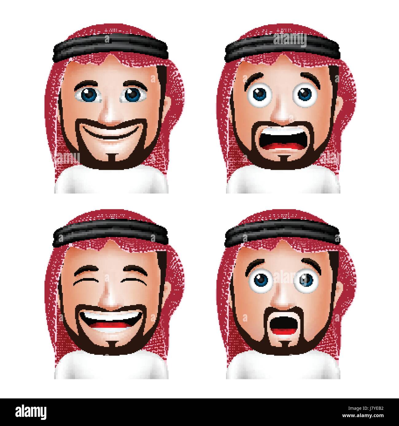 Vector Set of Realistic Saudi Arab Man Head with Different Facial ...