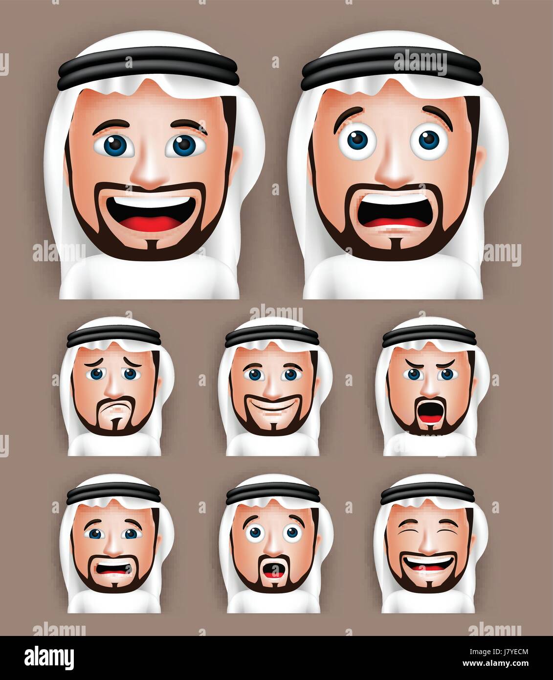 Vector Set of Realistic Saudi Arab Man Head with Different Facial ...