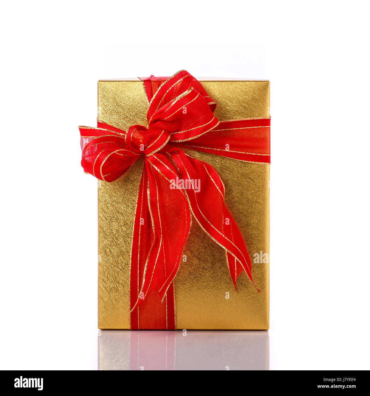 New color gift box with ribbon. Studio shot isolated on white ...