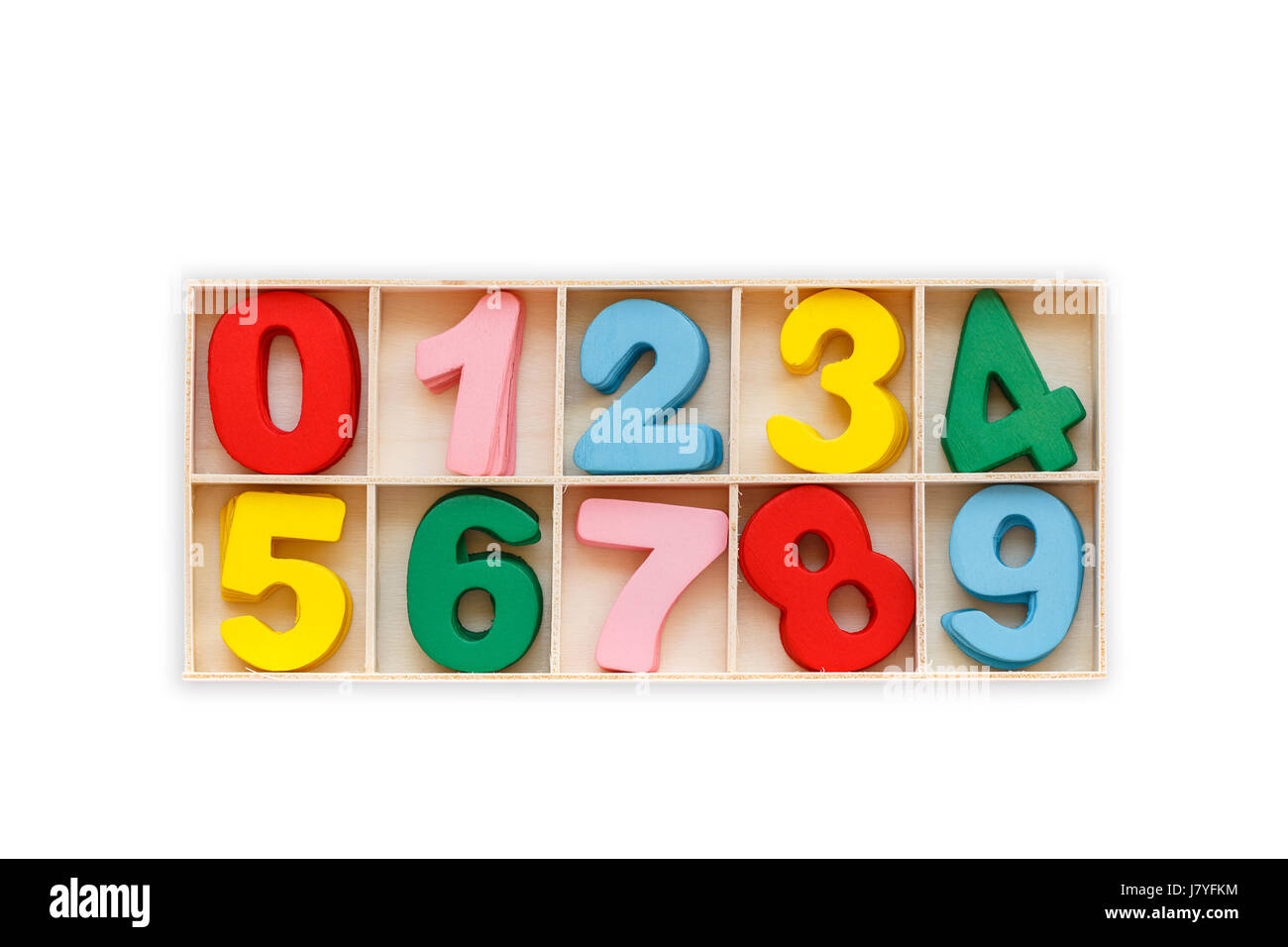 Colorful wooden number in square box. Top view. Isolated on white ...