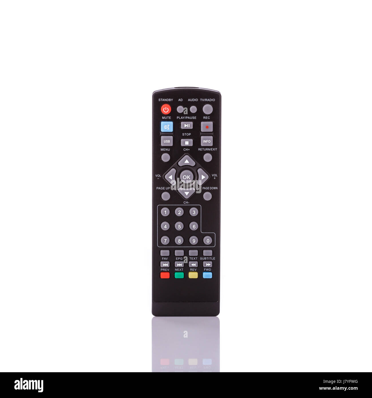 Black remote control for television. Studio shot isolated on white ...