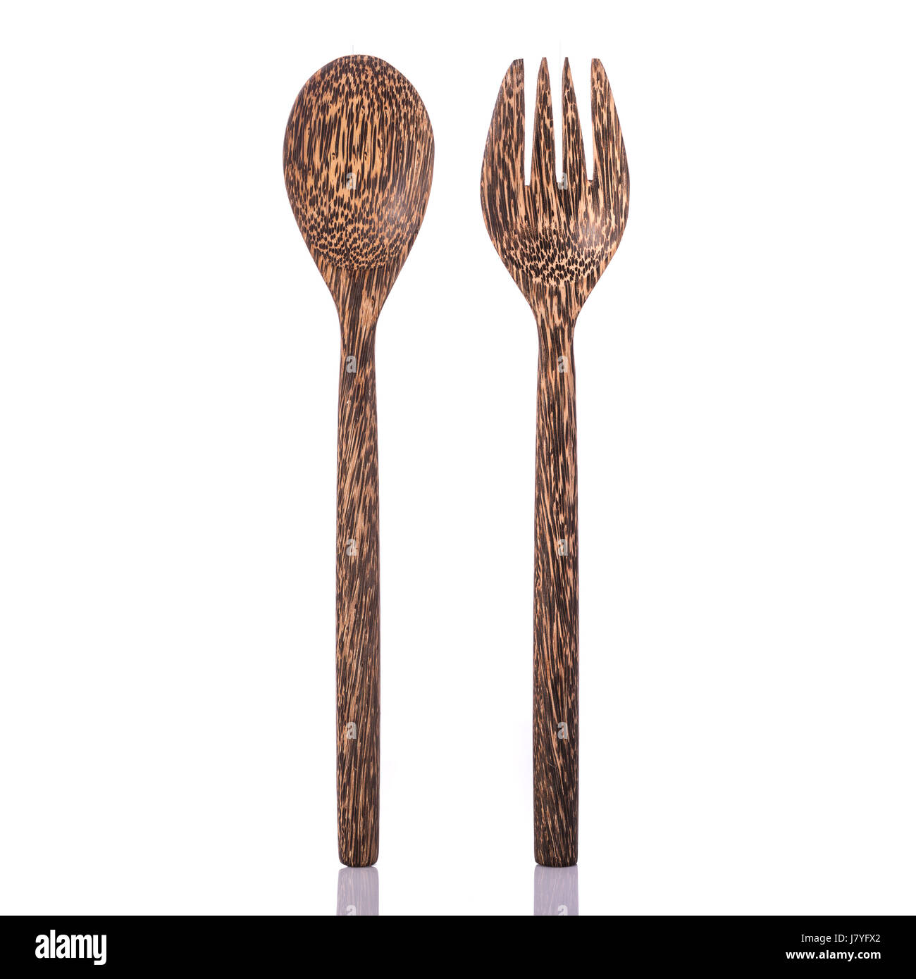 Brown fork made from palm wood. Studio shot isolated on white ...