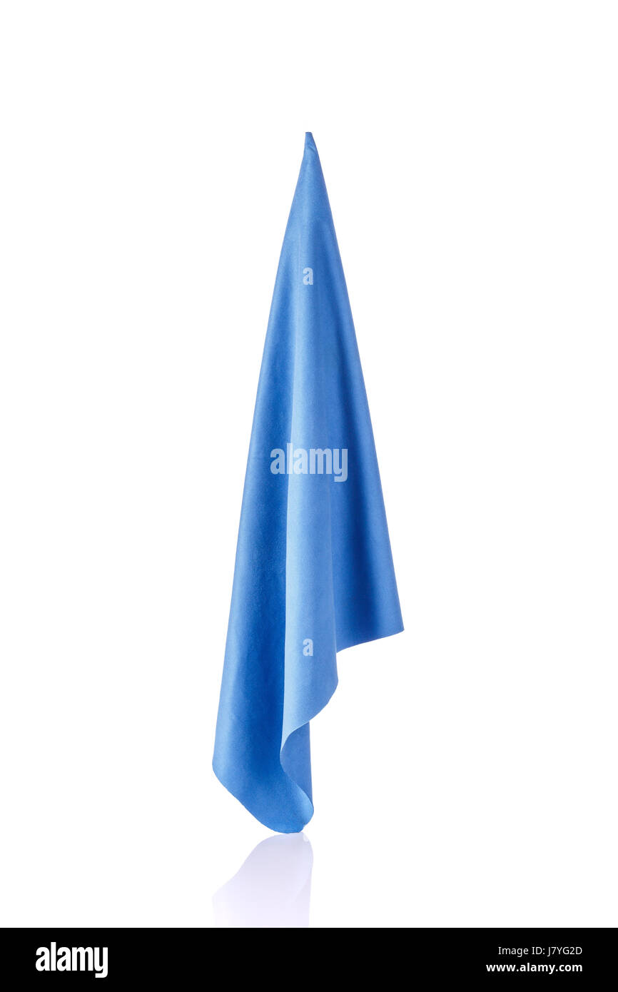 New blue microfiber cloth for cleaning. Studio shot isolated on white ...