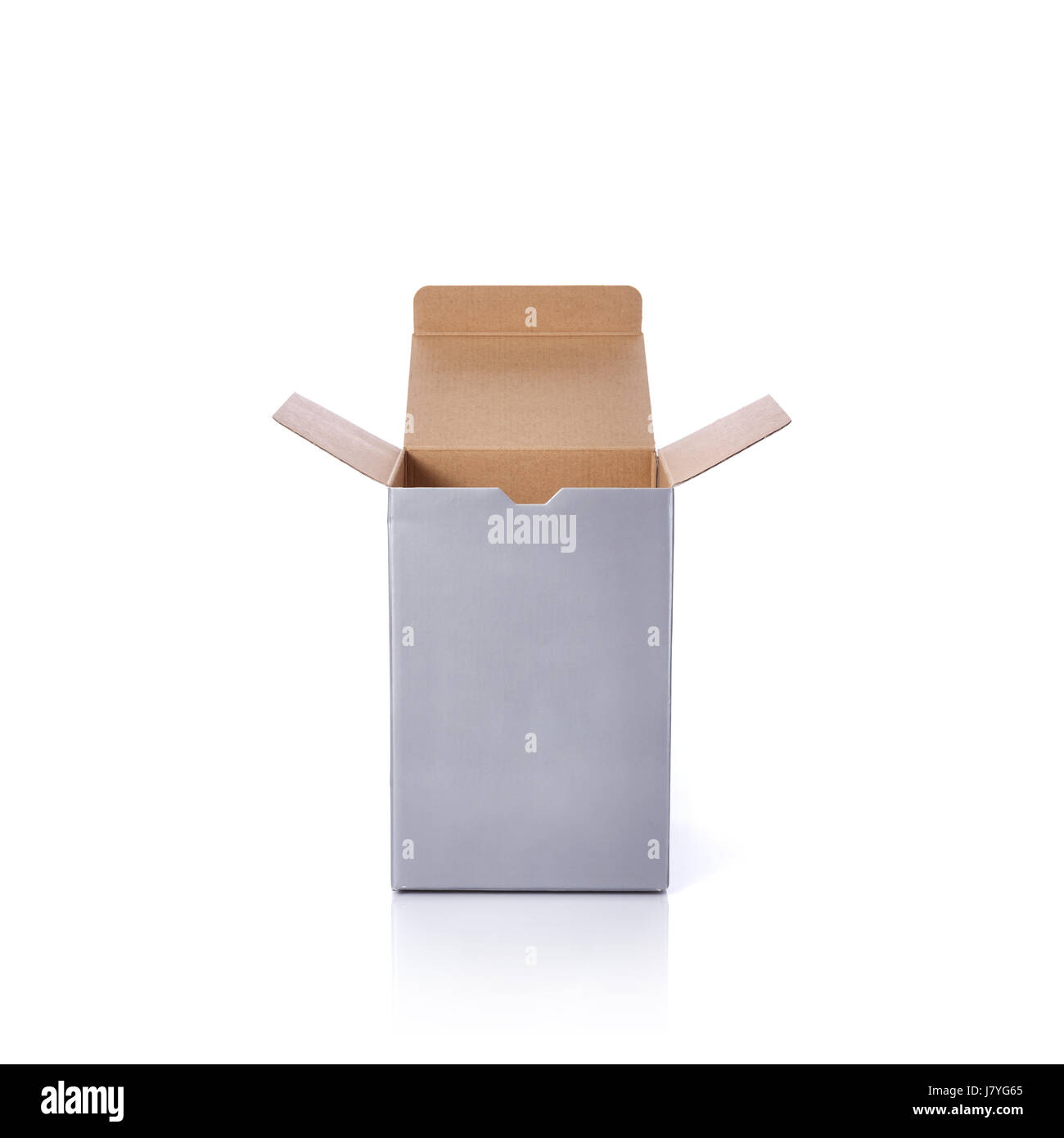 Grey blank open carton box. studio shot isolated on white background ...