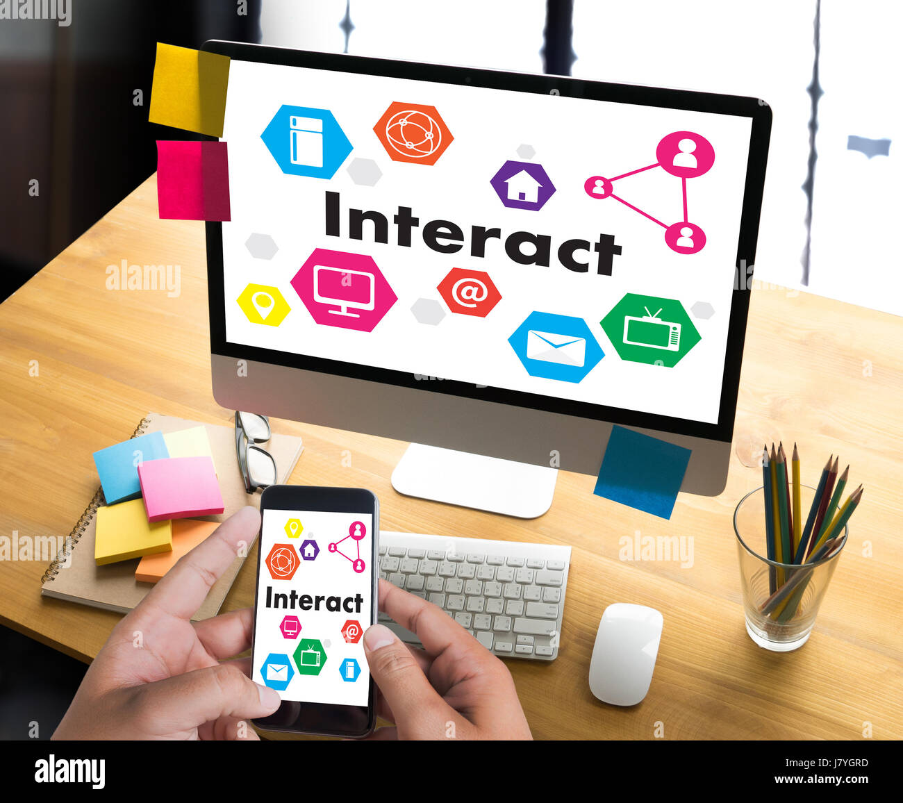 Interact Communicate Businessman working Connect Social Media Social ...