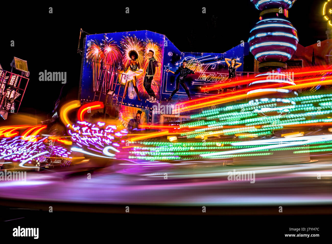 Long exposure of the Break Dance ride, at Playland in Vancouver B.C ...