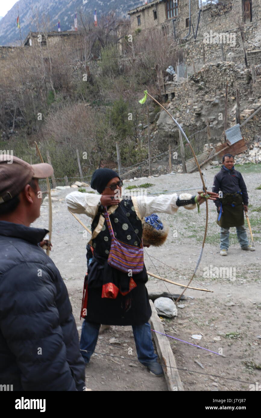 arrow playing game played on local celebration . Manang Nepal Stock ...