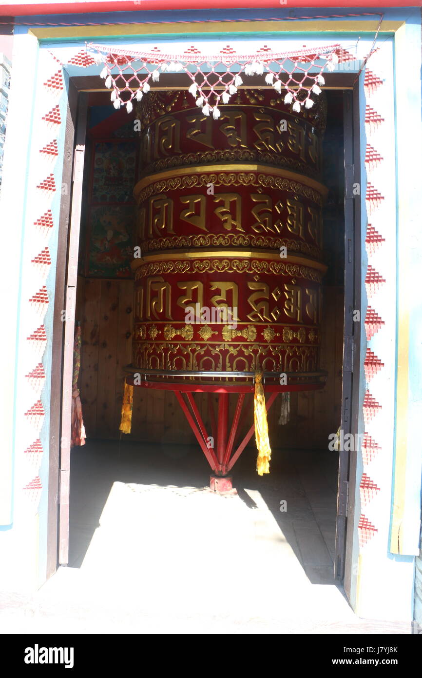 a beautiful mane placed on buddhist temple prayer mantra . Manang Nepal ...