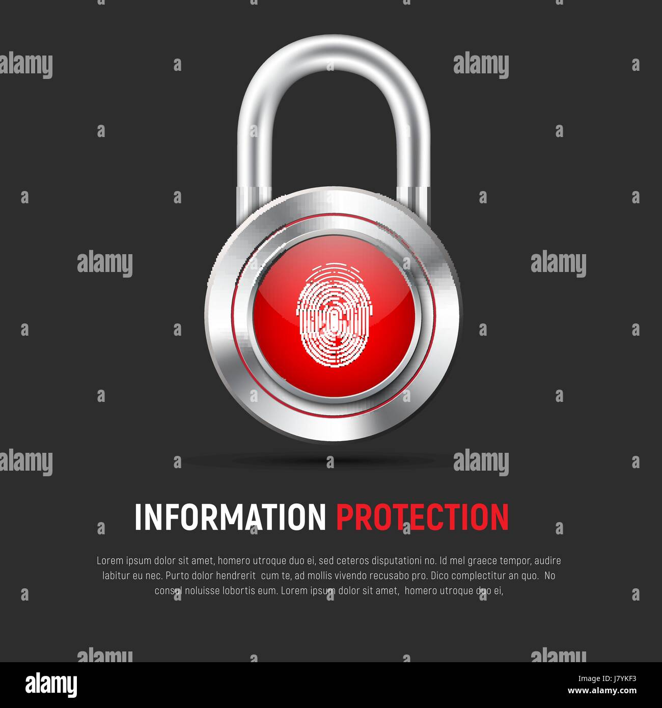 Template of a black square web banner with a hinged metal lock with a ...