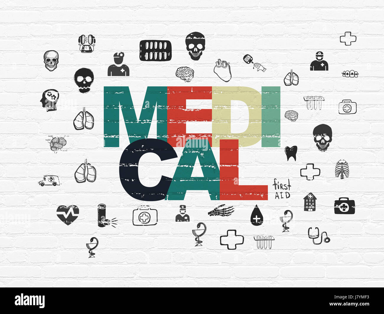 Healthcare concept: Medical on wall background Stock Photo - Alamy