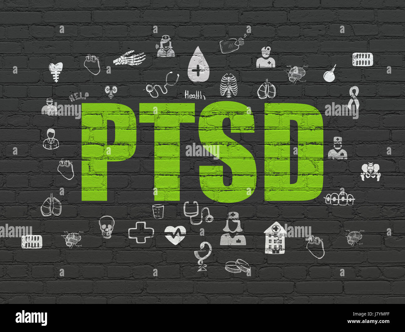 Medicine concept: PTSD on wall background Stock Photo - Alamy