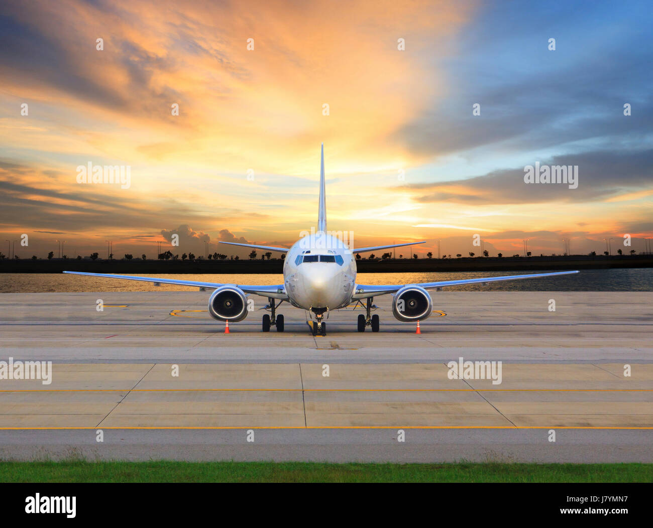 passenger jet plane parking on airport runways use for business ...