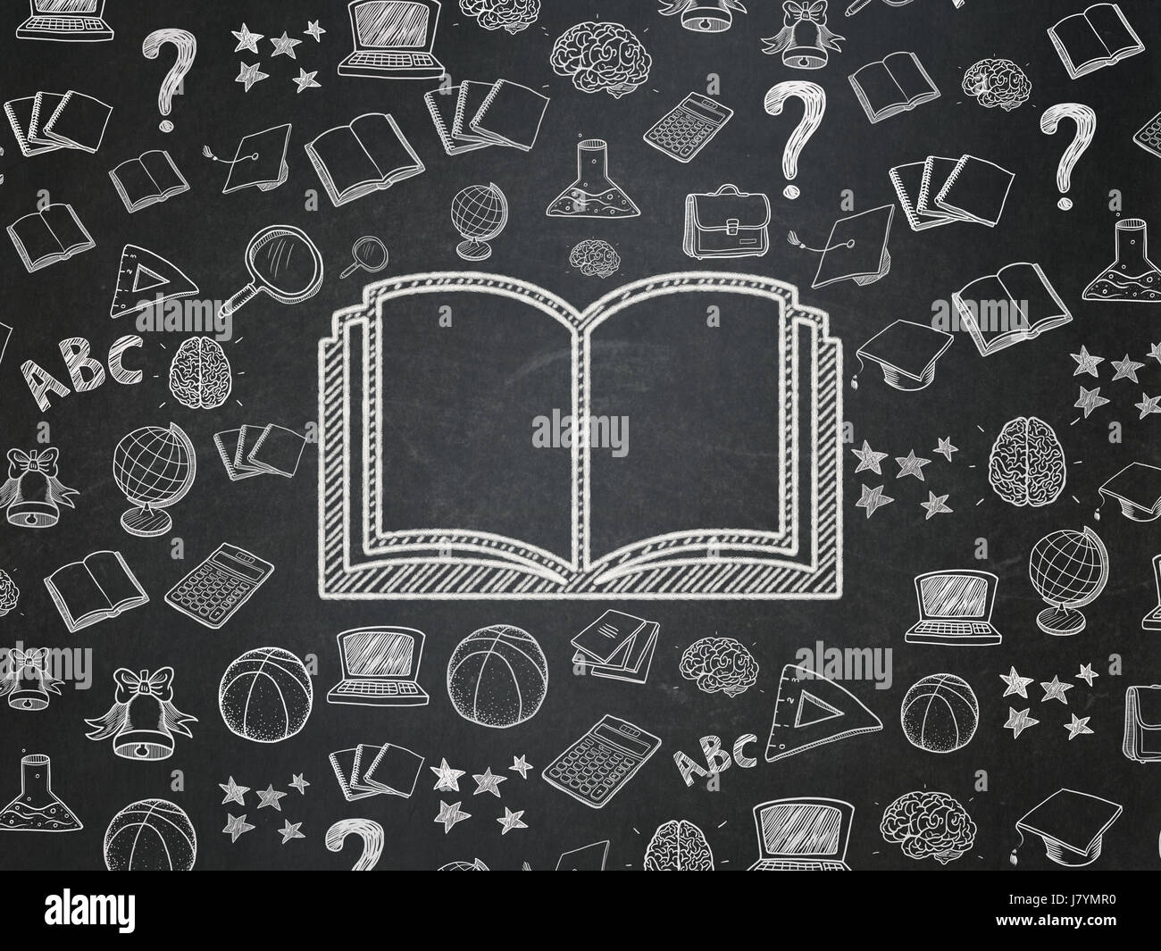 Studying concept: Book on School board background Stock Photo - Alamy