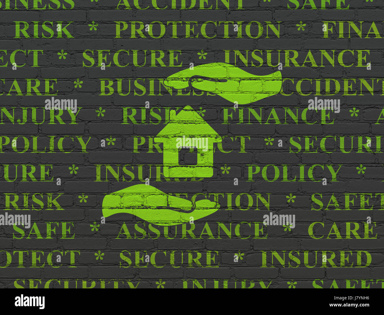 Insurance concept: House And Palm on wall background Stock Photo - Alamy