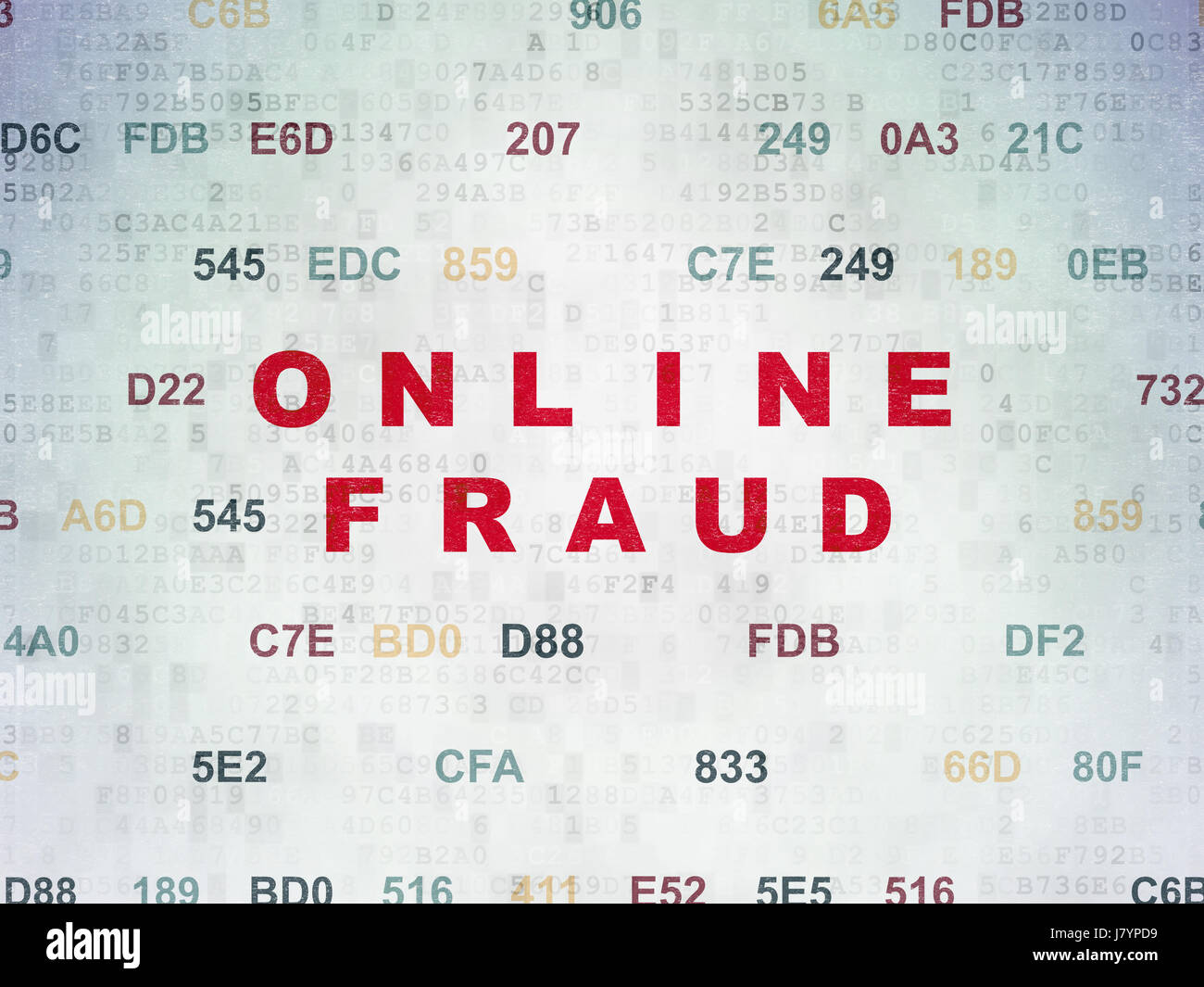 Safety concept: Online Fraud on Digital Data Paper background Stock ...