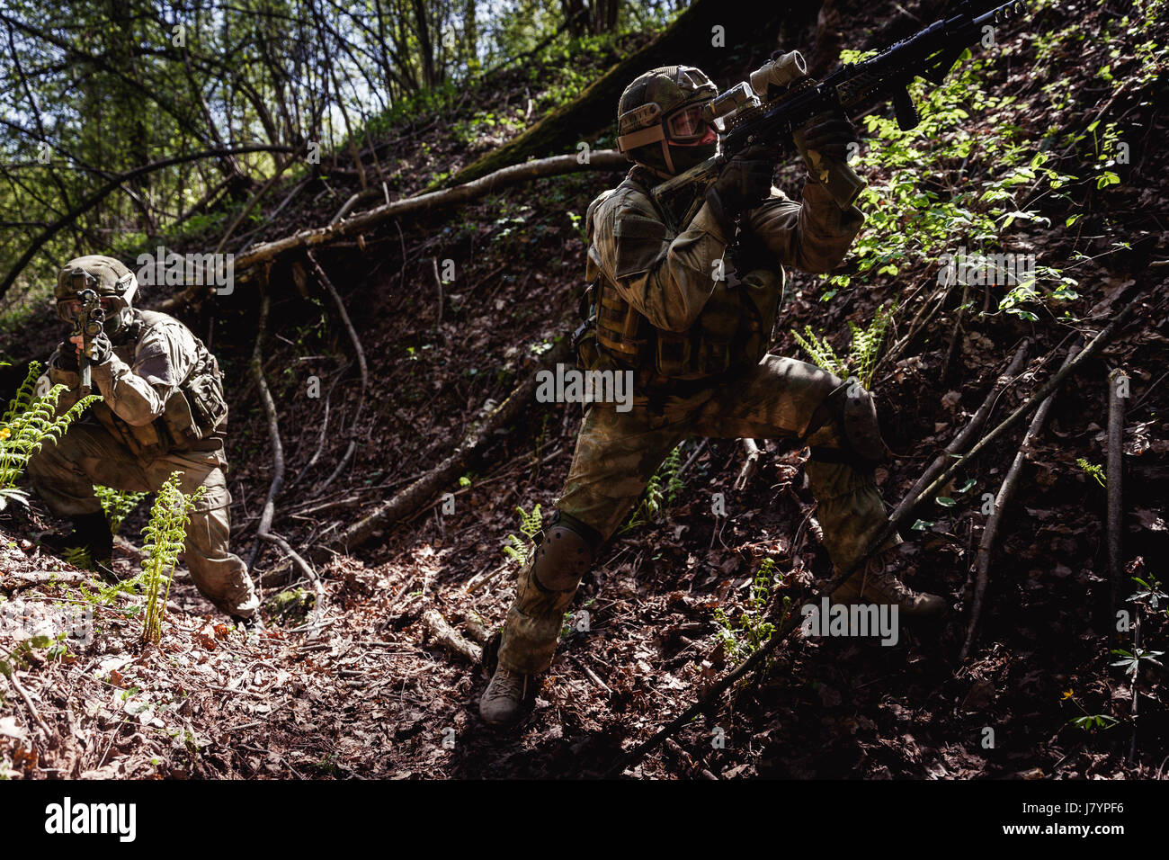 Portrait of ranger in battlefield with rifle Stock Photo - Alamy