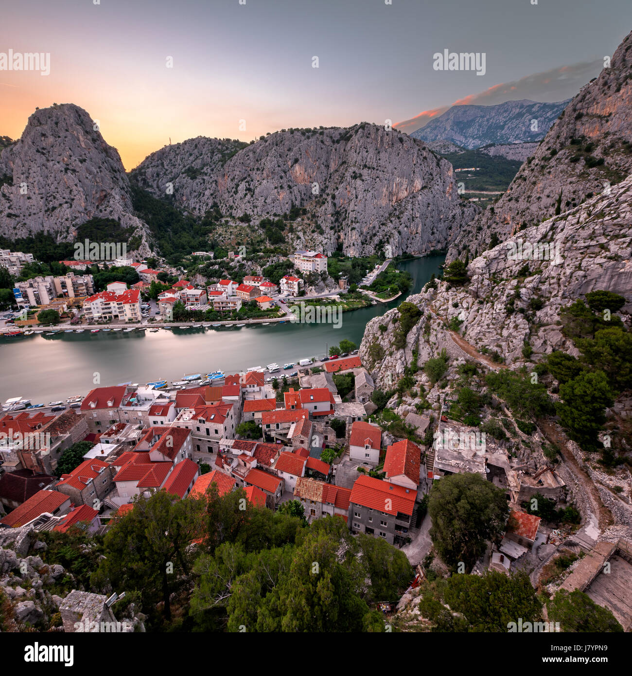 Aerial View on Omis Old Town and Cetina River Gorge, Dalmatia, Croatia ...