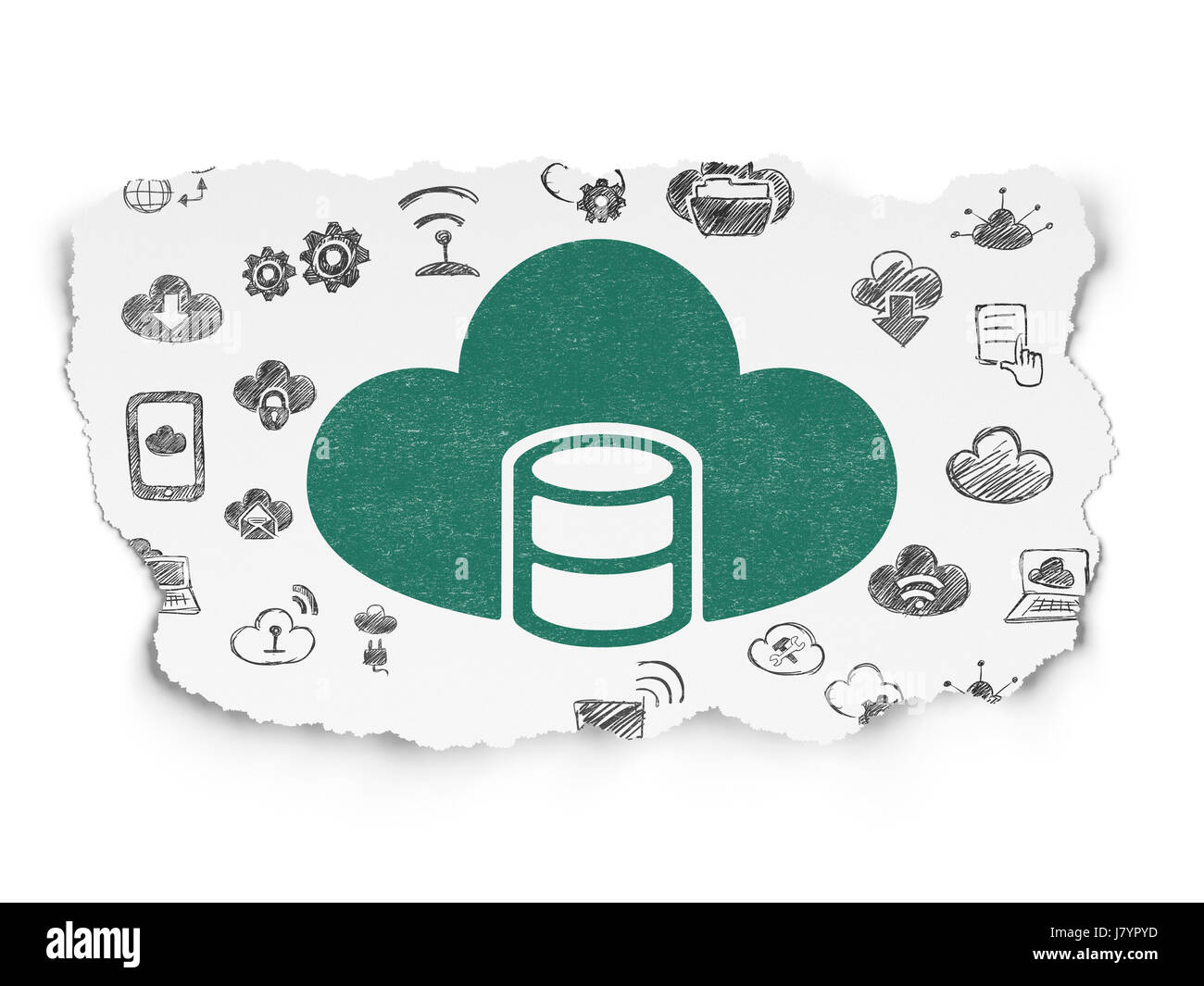 Cloud computing concept: Database With Cloud on Torn Paper background Stock Photo - Alamy