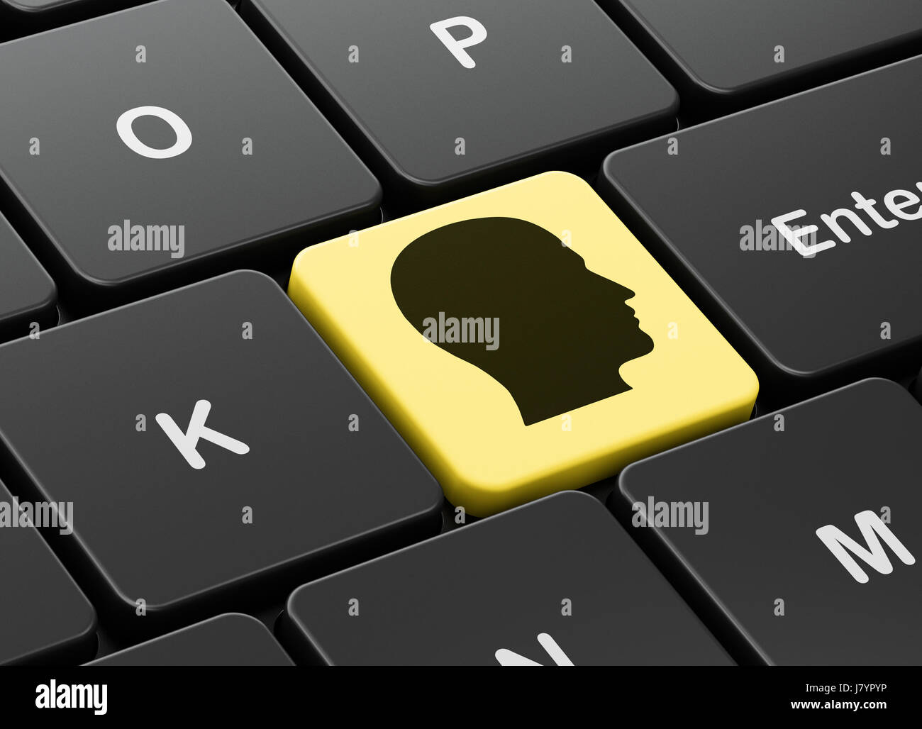 Studying concept: Head on computer keyboard background Stock Photo - Alamy
