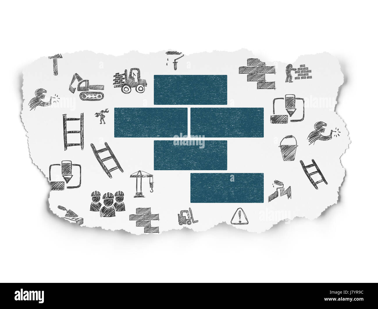 Building construction concept: Bricks on Torn Paper background Stock ...