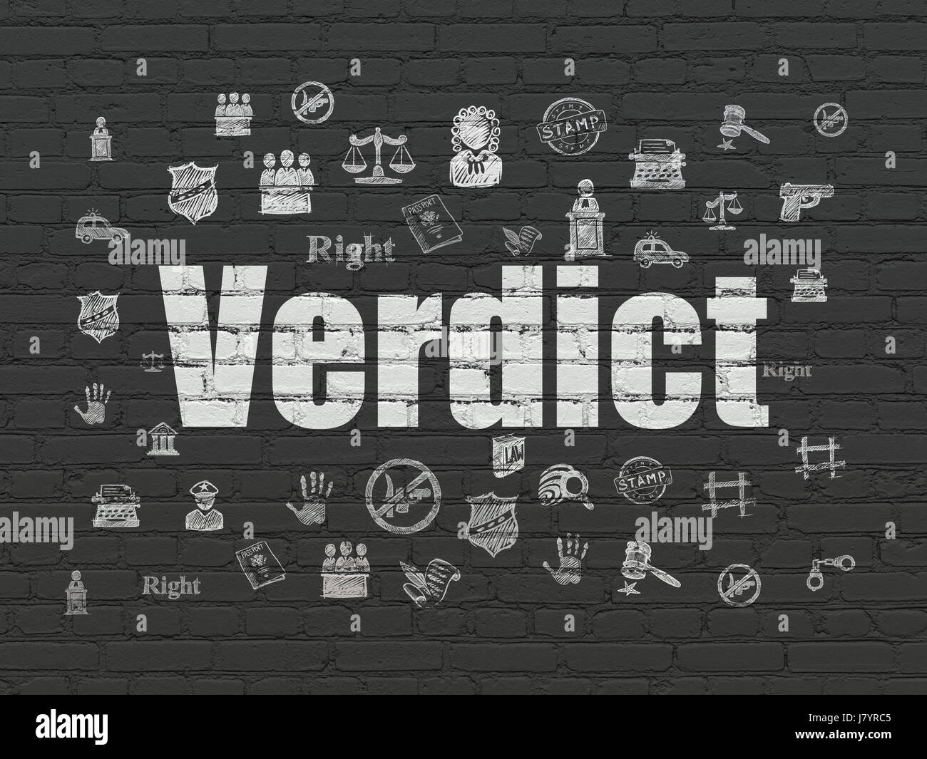 Law concept: Verdict on wall background Stock Photo - Alamy