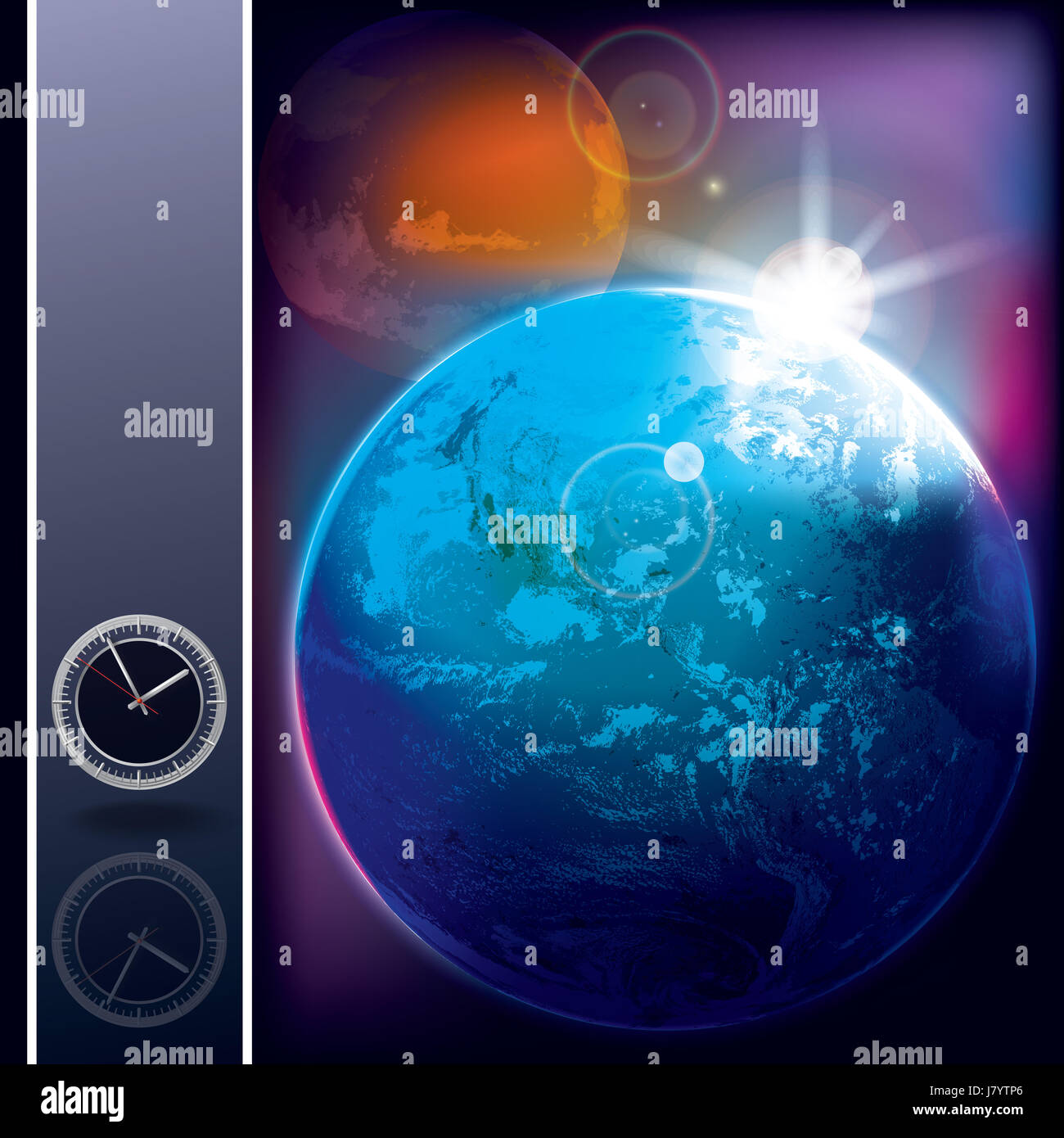 space clock mars globe planet earth world global star backdrop ...