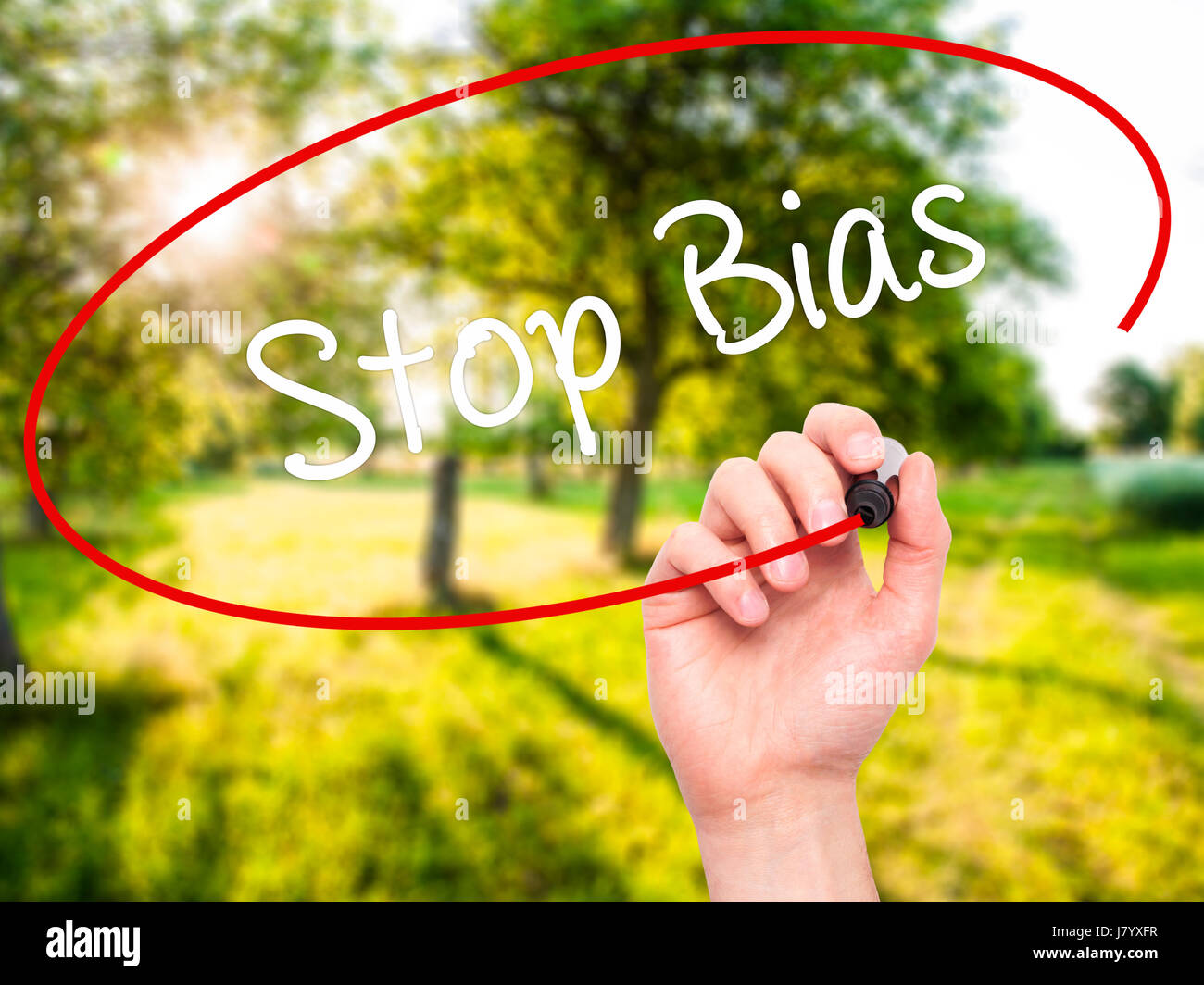 Man Hand writing Stop Bias with black marker on visual screen. Isolated ...