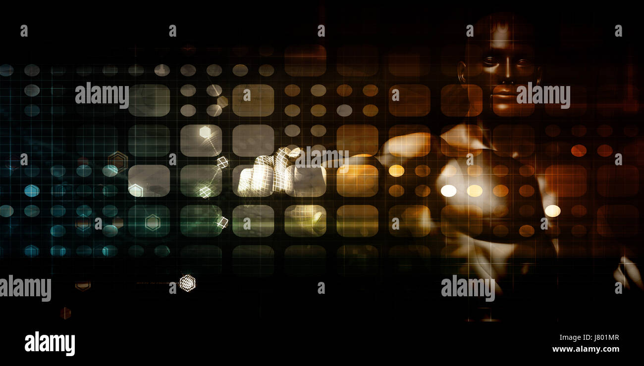 Abstract Technology Background with Man Interacting with UI Stock Photo ...