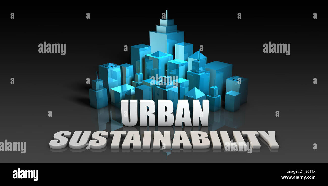 Urban Sustainability Concept in Blue on Black Background Stock Photo ...