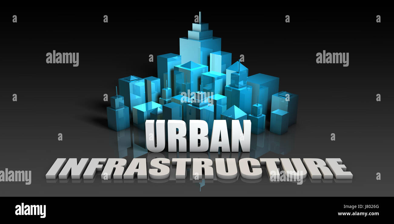 Urban Infrastructure Concept in Blue on Black Background Stock Photo ...