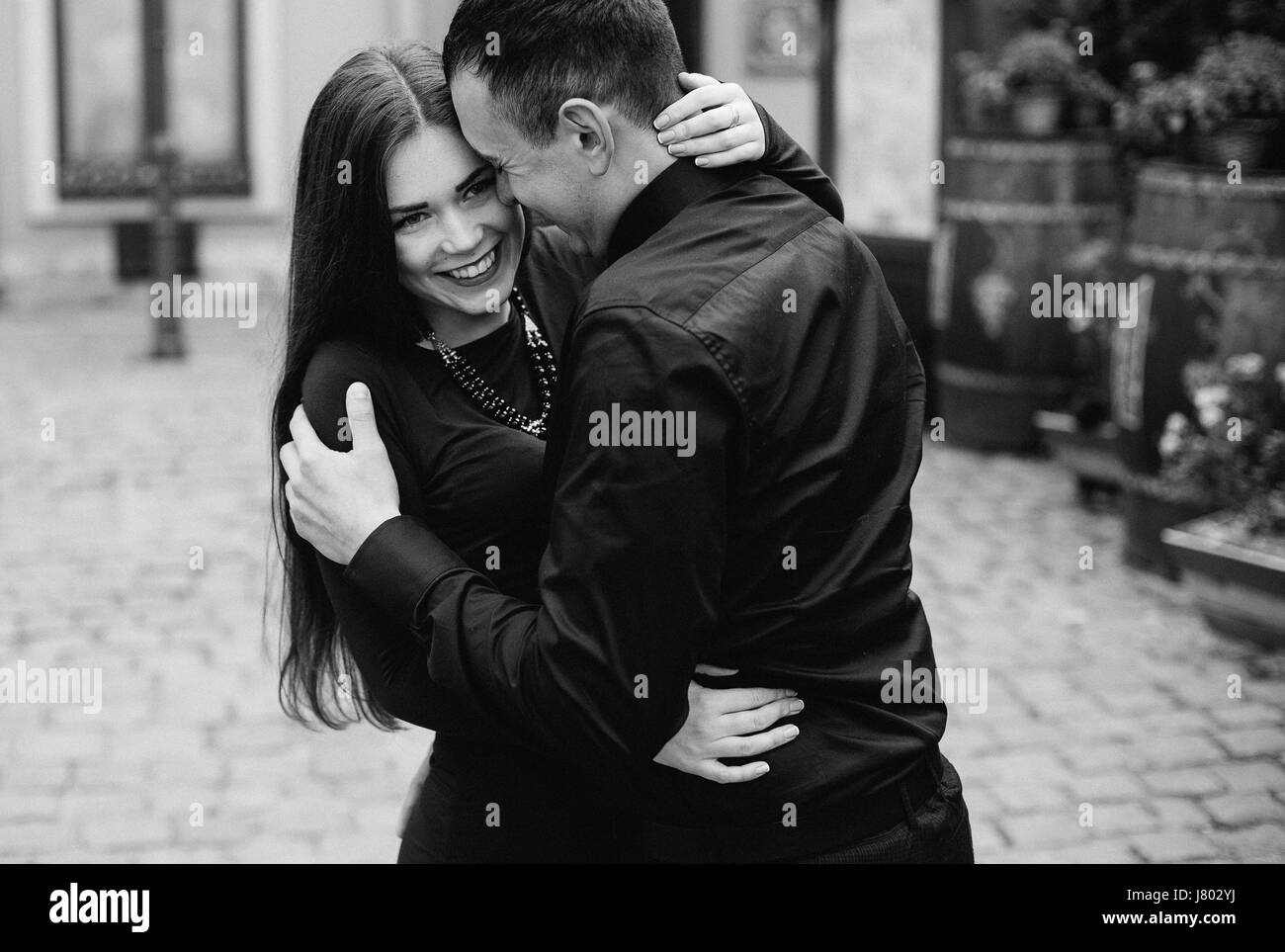 Portrait happy family posing Black and White Stock Photos & Images - Alamy