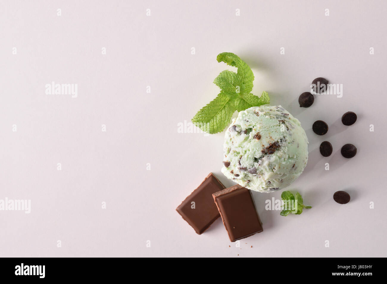 Ice cream flavored mint choco texture background with ball isolated on ...