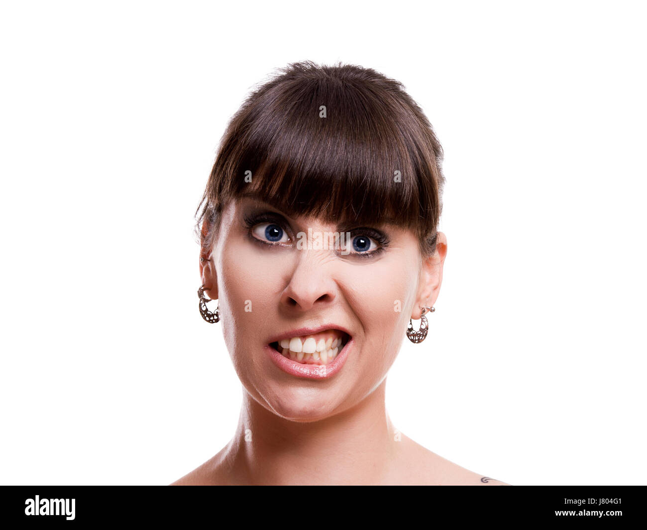 woman beautiful beauteously nice face portrait grimace expression young ...