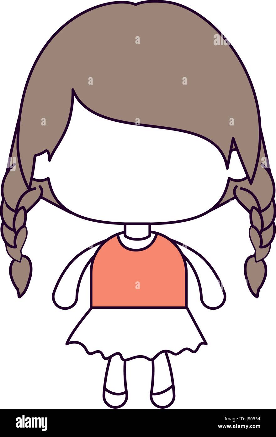 silhouette color sections of faceless little girl with braided hair ...