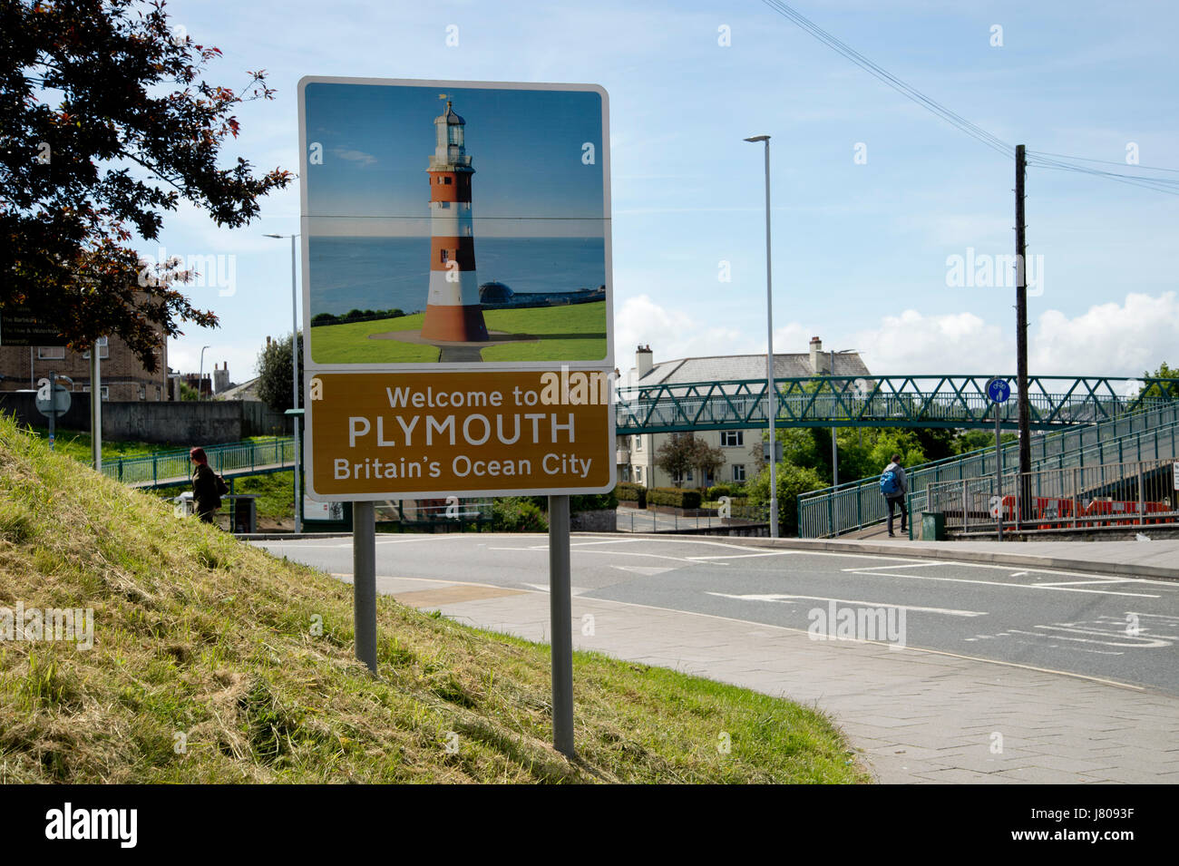Plymouth, Devon. Sign saying 'Welcome to Plymouth, Britain's Ocean City ...