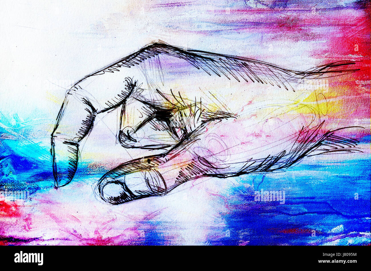Drawing hand, pencil sketch on paper, color and vintage effect Stock ...