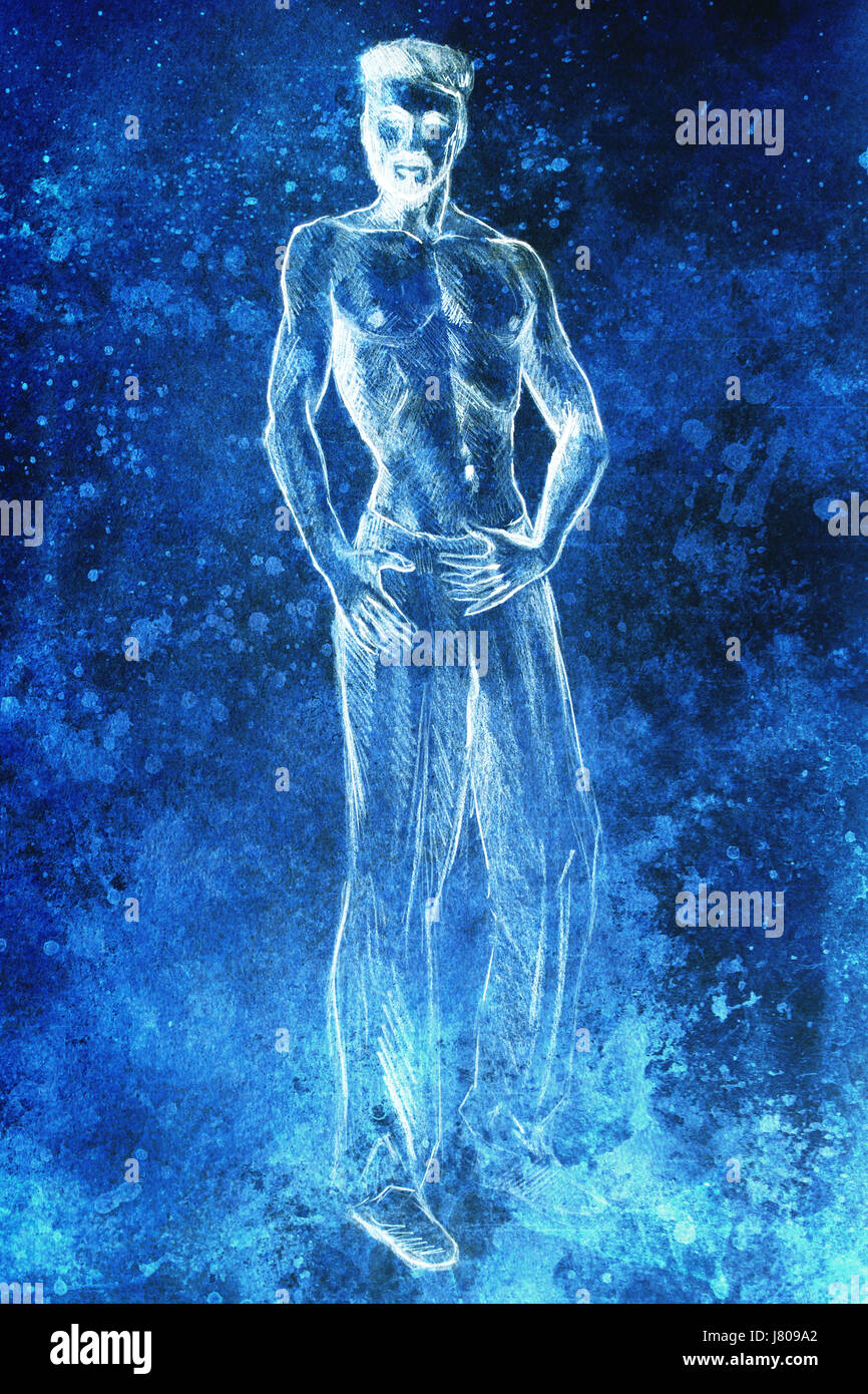 Mystic man. pencil drawing on old paper. Color effect Stock Photo - Alamy