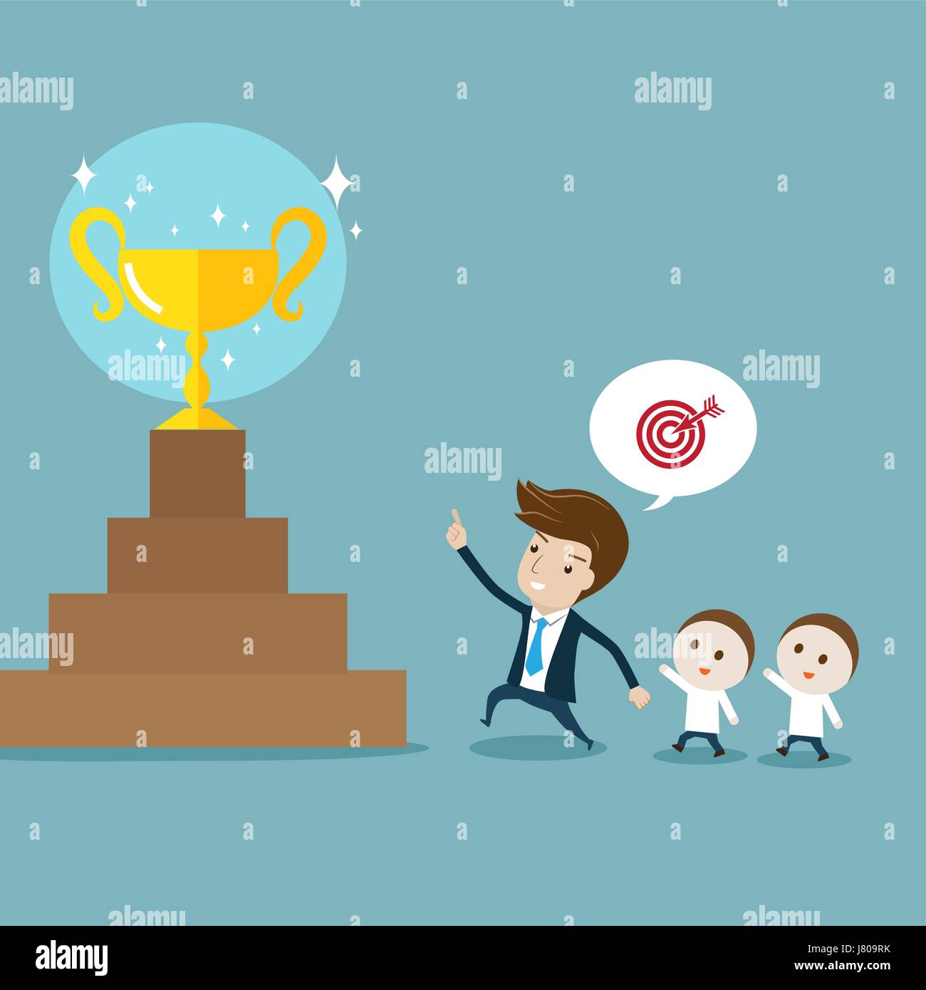 Businessman pointing and leading followers to target. Vector cartoon ...