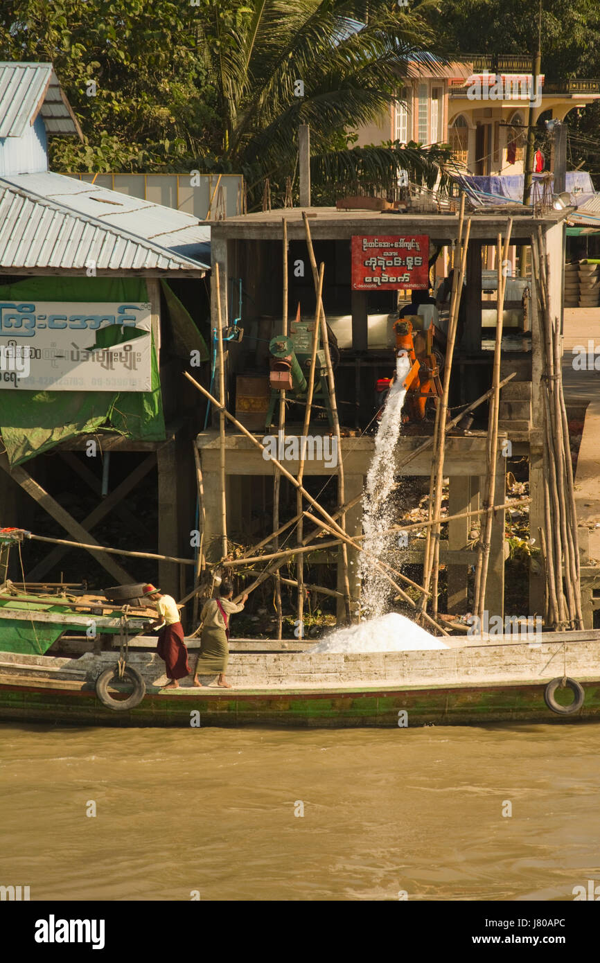 ASIA, MYANMAR (BURMA), Yangon (Rangoon), Irrawaddy River, small boat on ...